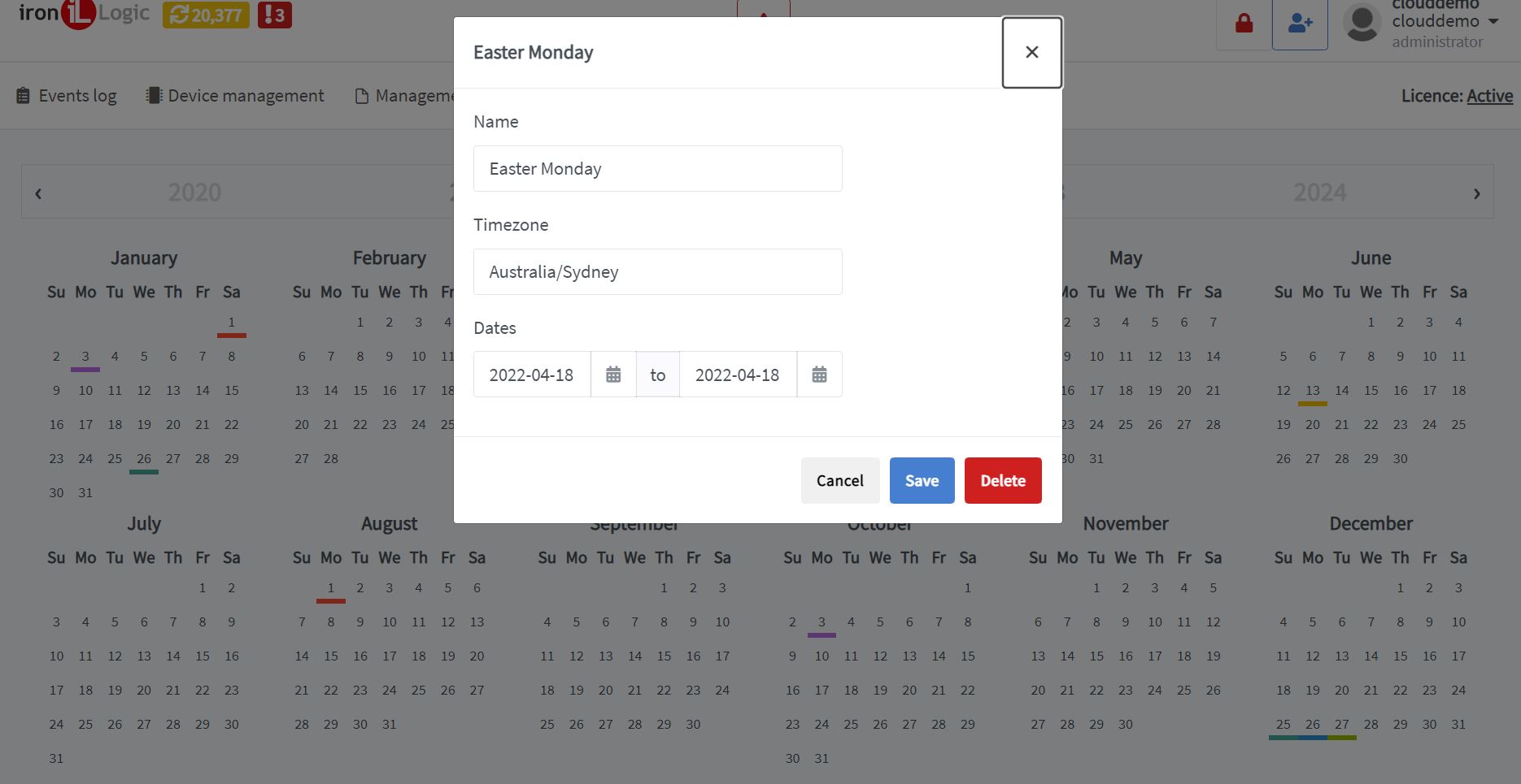 Holidays schedule - User manual
